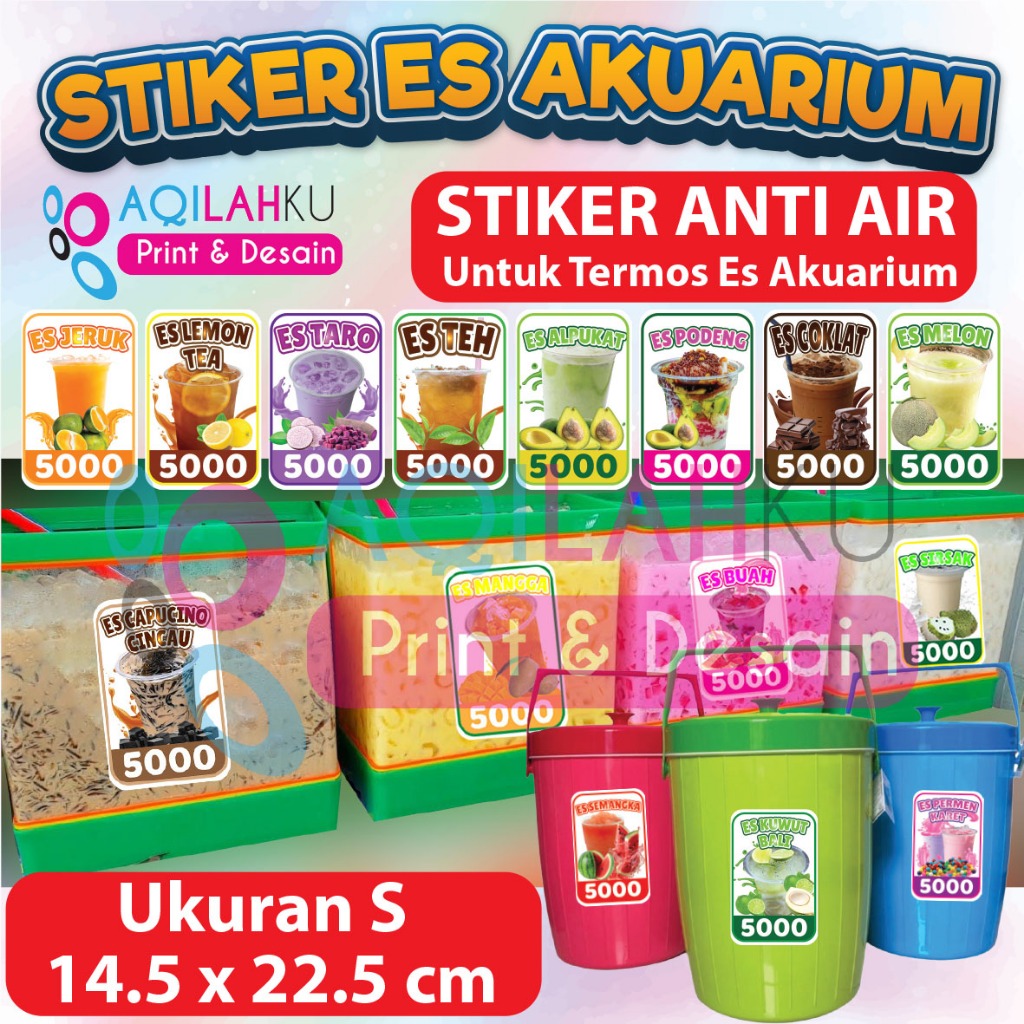 Jual Stiker Es Aquarium Stiker Termos ES Anti Air ukuran 14.5 x 22.5 cm ...