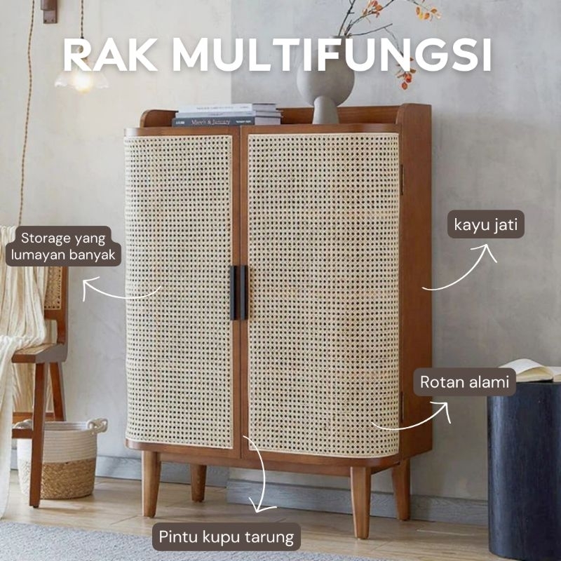 Jual scandinafian furniture rak multifungsi minimalis kayu jati rotan ...