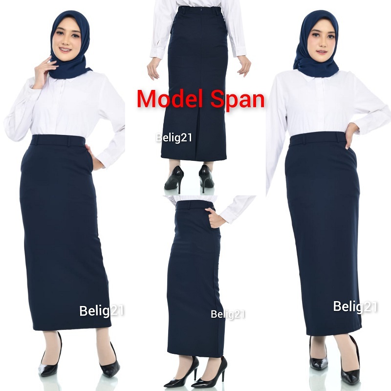 Jual Rok Panjang Hitam Polos Model A line Span Pinggang Karet Ada ...