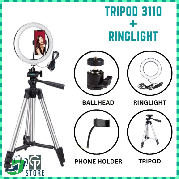 Jual RING LIGHT 20CM | 26CM + TRIPOD 3110 LIVE STREAMING | YOUTUBER ...