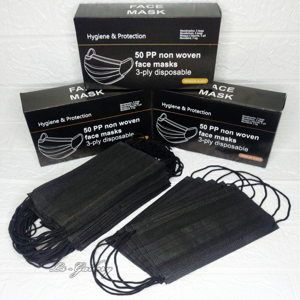 Jual Masker Earloop Hitam 1Box isi 50pcs 3Ply | Shopee Indonesia