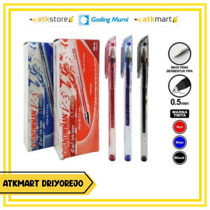 Jual (12 PCS) PULPEN GEL SNOWMAN BALLPOINT GEL V-3 0.5MM BOLPOIN TINTA ...