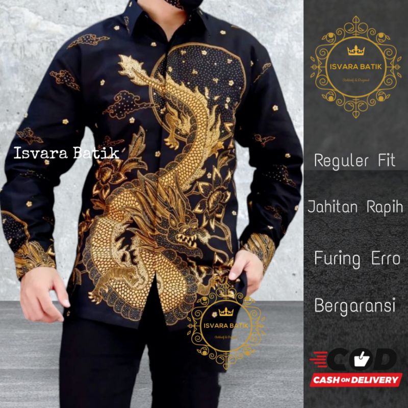 Jual NAGA EMAS Kemeja batik motif naga lengan panjang baju batik naga ...