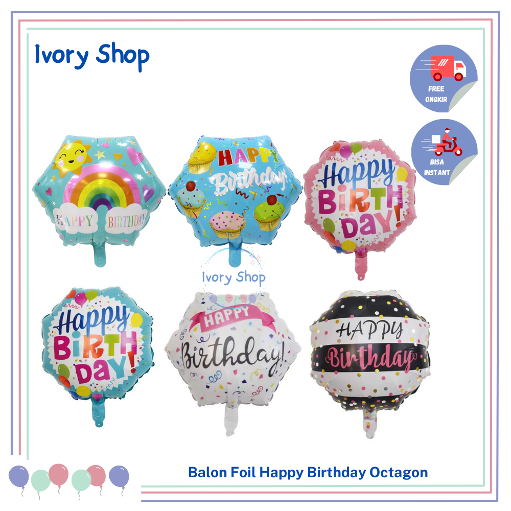 Jual Balon Foil Happy Birthday Segi Enam Balon HBD Ultah Octagon ...