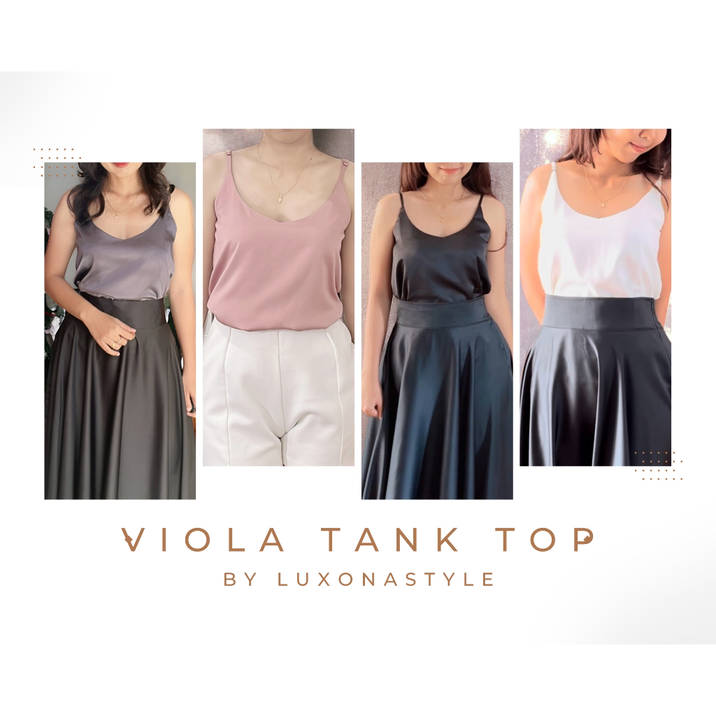 Jual VIOLA Tank Top by Luxonastyle V Neck Tank Top Satin Silk Import ...