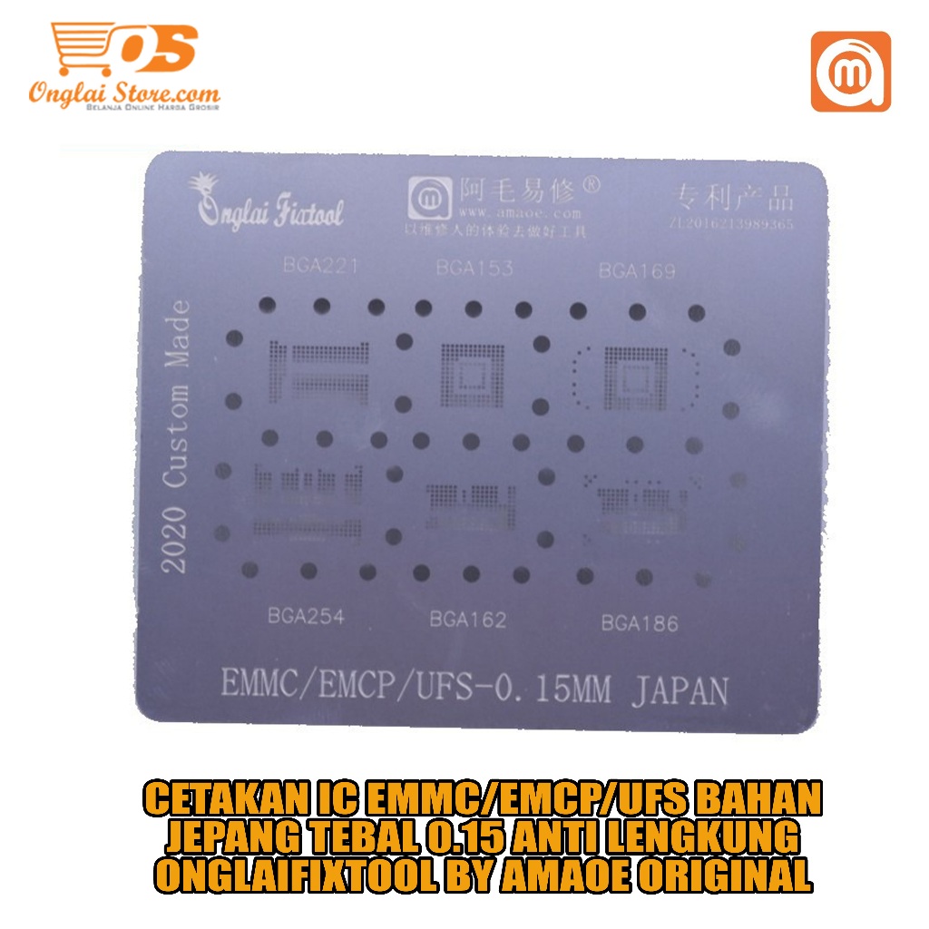Jual CETAKAN IC EMMC/EMCP/UFS BAHAN JEPANG TEBAL 0.15 ANTI LENGKUNG ONGLAIFIXTOOL BY AMAOE ...