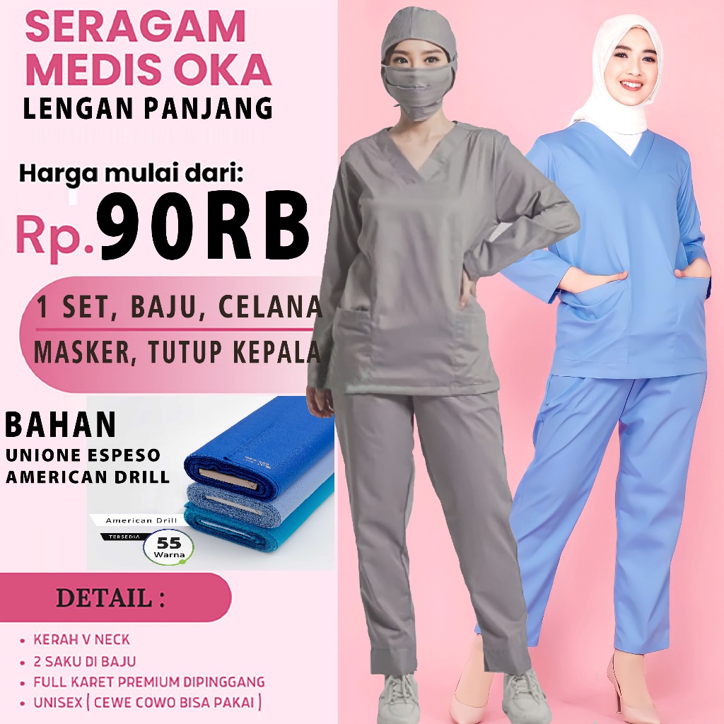 Jual scrub ok panjang - baju ok lengan panjang - baju oka - baju jaga ...