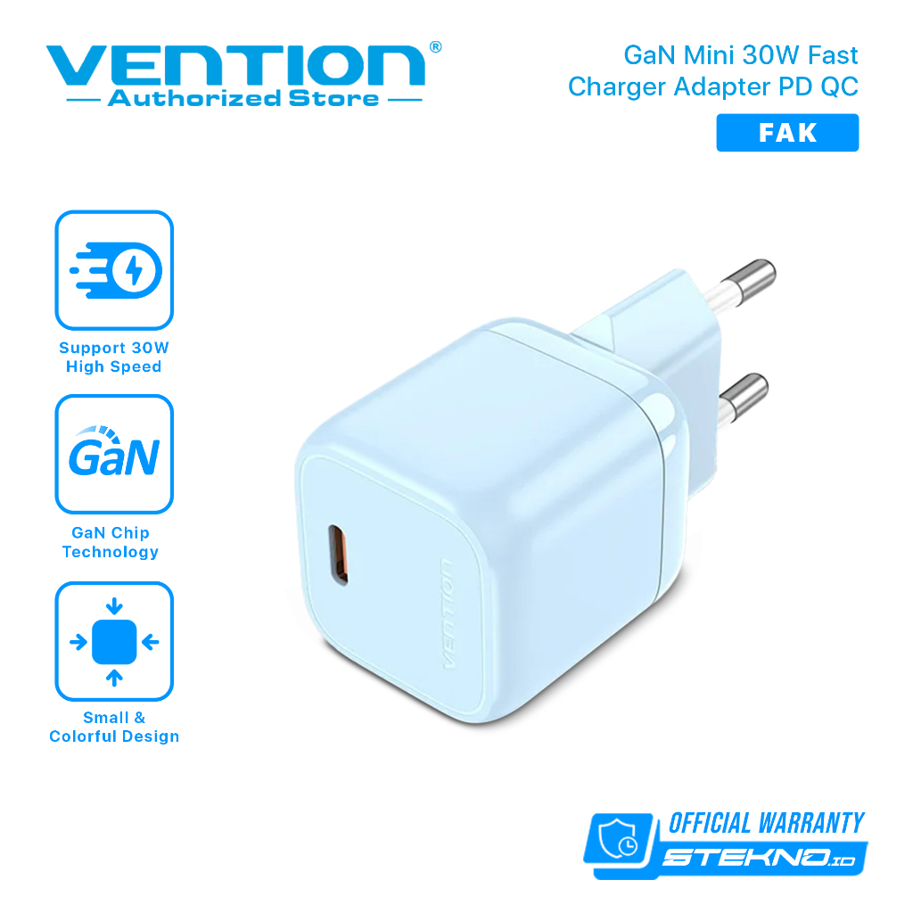 Jual Vention Gan Mini 30W Fast Charger Adapter Super PD Power Delivery ...