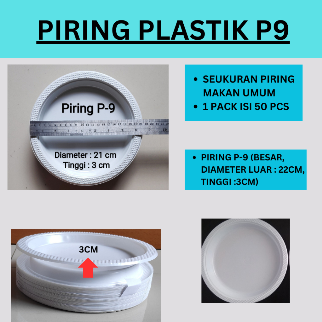 Jual Piring Plastik Putih Susu Besar P-9 (50pcs), Piring Plastik P-7 ...