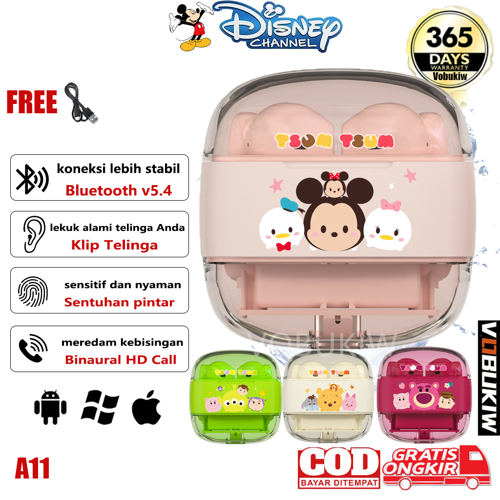 Jual 𝟭𝟬𝟬%𝗢𝗥𝗜 Disney A11 Lucu TWS ture Bluetooth 5.4 Earphone nirkabel ...