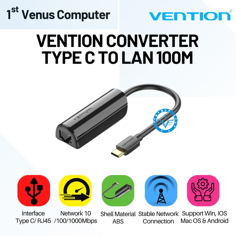 Jual Vention USB Type C to LAN RJ45 Gigabit Ethernet Network / VEN08 ...
