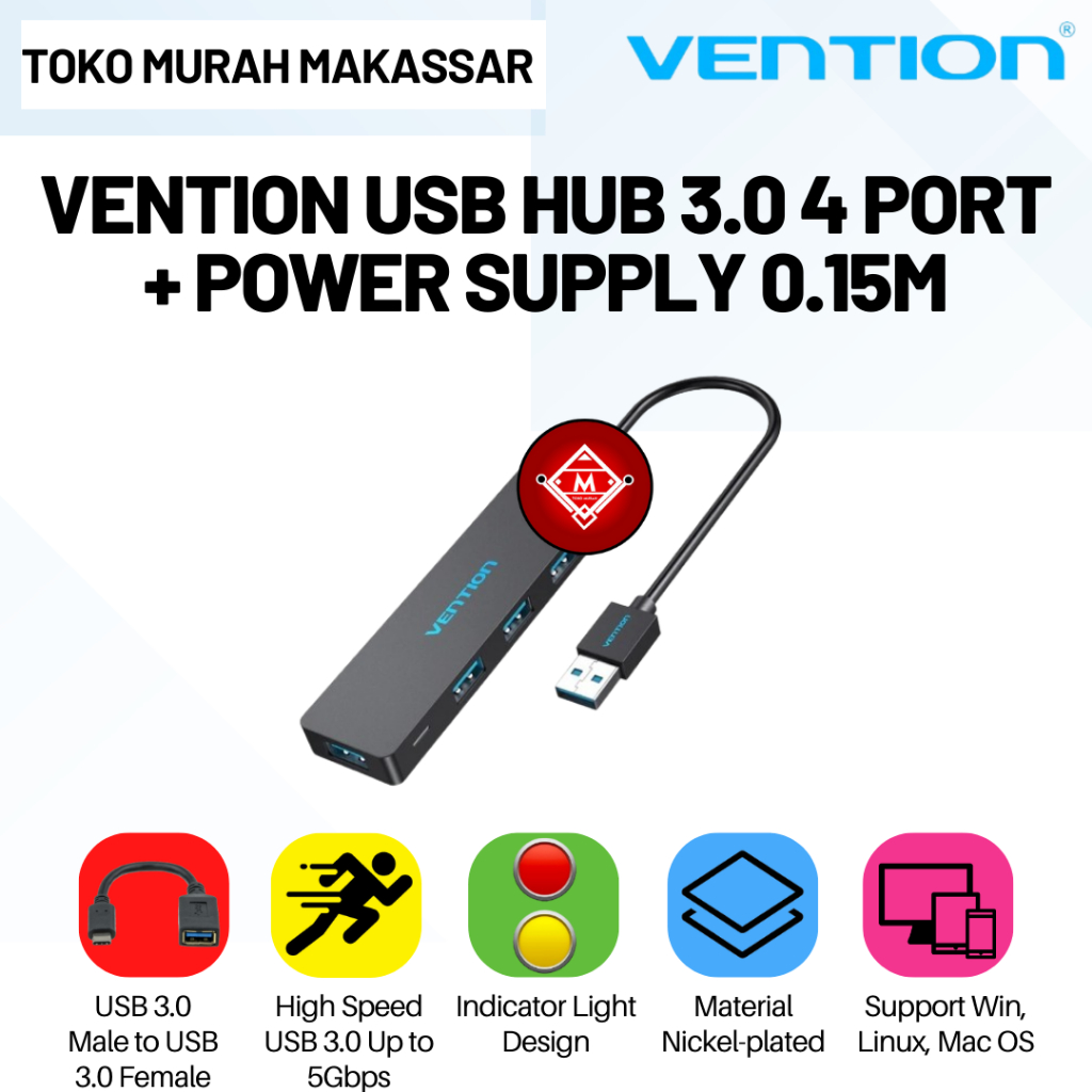 Jual USB Vention Hub 4 Port USB 3.0 + Power Supply / VEN02-HUB | Shopee ...