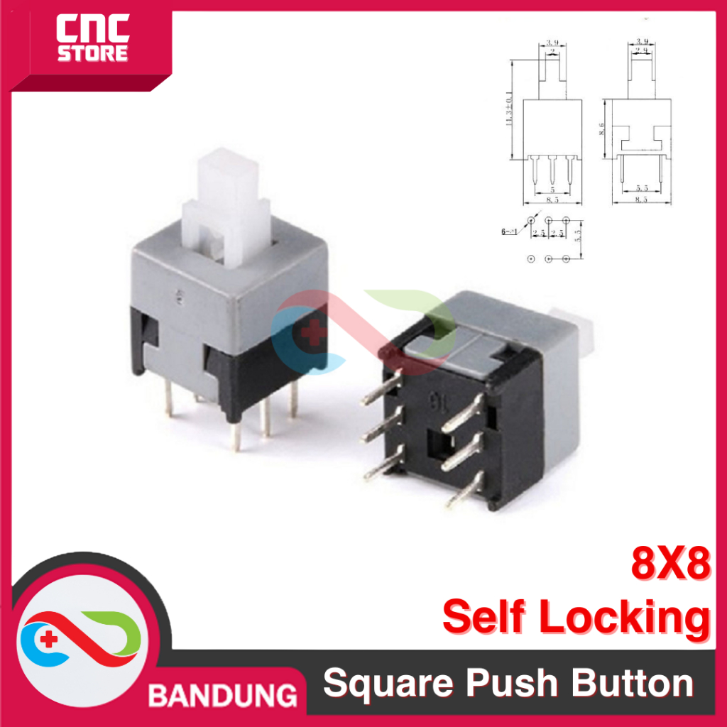 Jual GREY BLUE CAP SQUARE PUSH BUTTON 8X8MM SELF LOCKING LATCHING SWITCH | Shopee Indonesia