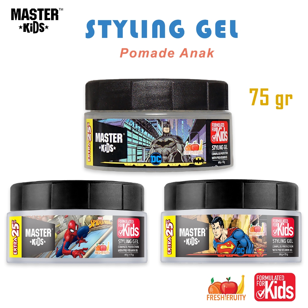 Jual Master Kids Styling Gel Spiderman Superman Badman Jar 75gr Pomade ...