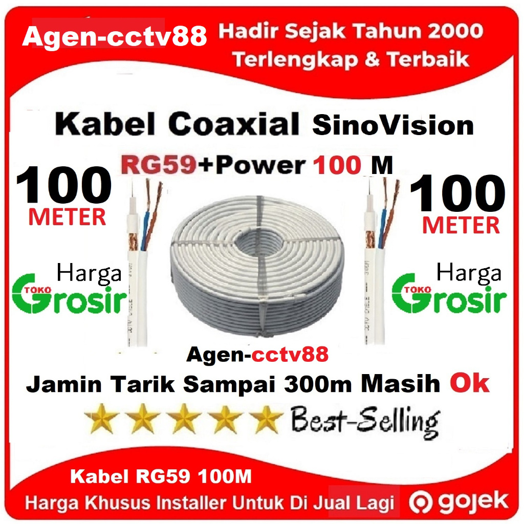 Jual Kabel camera CCTV Coaxial RG59 + Power DC 100M Sinovision Harga ...
