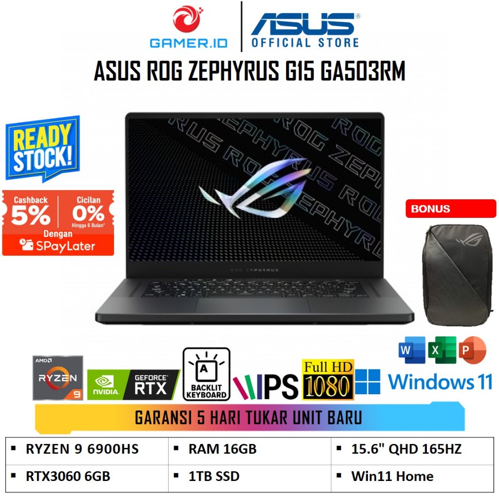 Jual ASUS ROG ZEPHYRUS G15 GA503RM RYZEN 9 6900HS RTX3060 6GB RAM 16GB ...