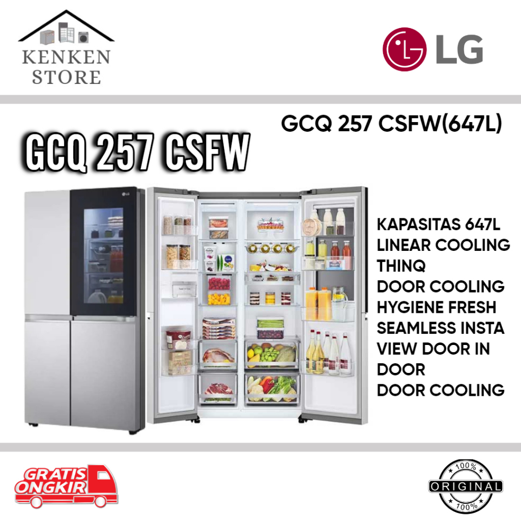 Jual KULKAS LG SIDE BY SIDE GC-Q257CSFW Side By Side 694 Liter Instaview Door In Door Linear ...