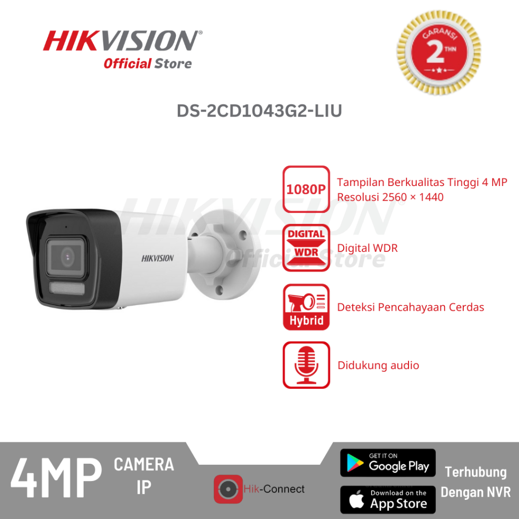 Jual HIKVISION - DS-2CD1043G2-LIU Camera IP CCTV 4MP Fixed Bullet Network Original | Shopee ...