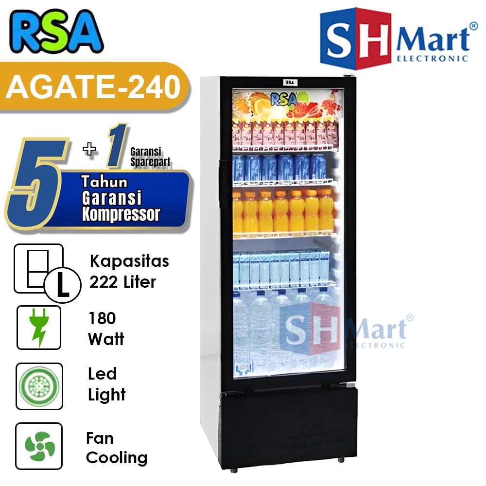Jual SHOWCASE RSA KAPASITAS 222 LITER AGATE240 4 RAK KULKAS PENDINGIN ...
