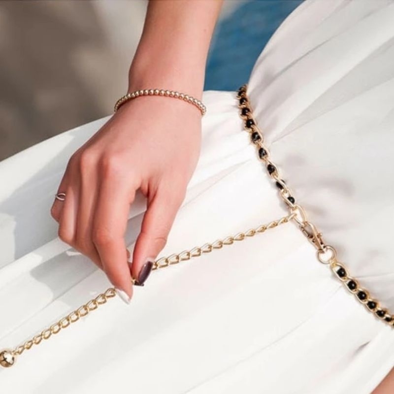 Jual ( SB05) belt sabuk ikat pinggang rantai mutiara ala korea fashion wanita aksesoris | Shopee ...