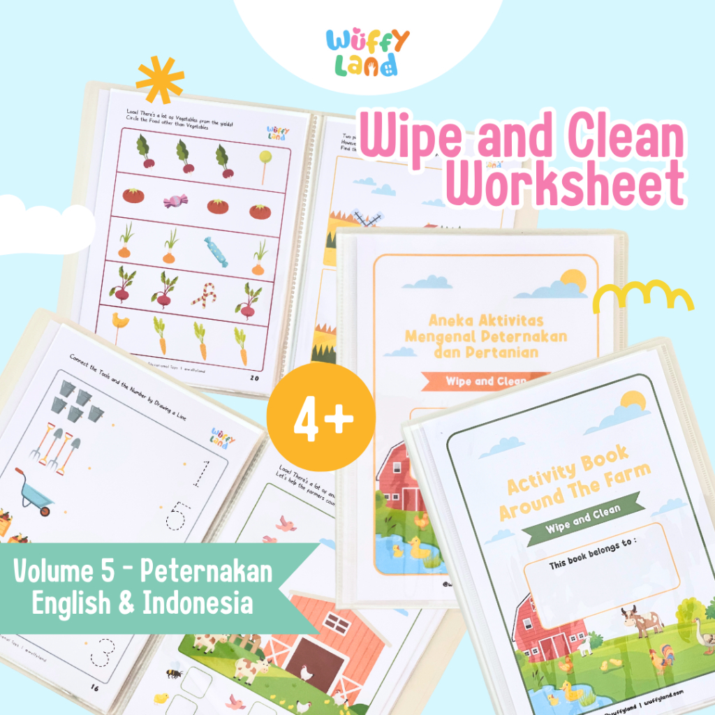 Jual Wipe and Clean Worksheet Tema Peternakan dengan 2 Variasi, Bahasa ...
