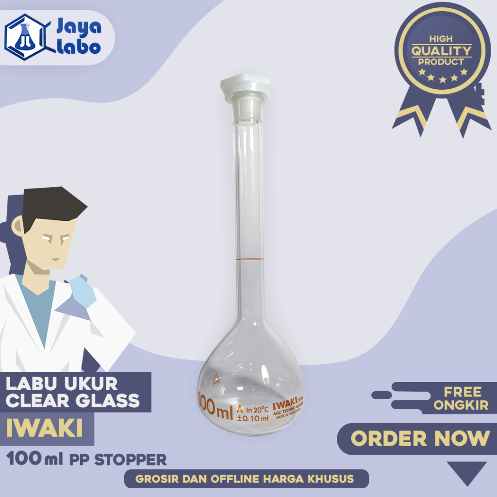 Jual IWAKI LABU UKUR Vol. 100 ml PP Stopper / Volumetric Flask | Shopee Indonesia