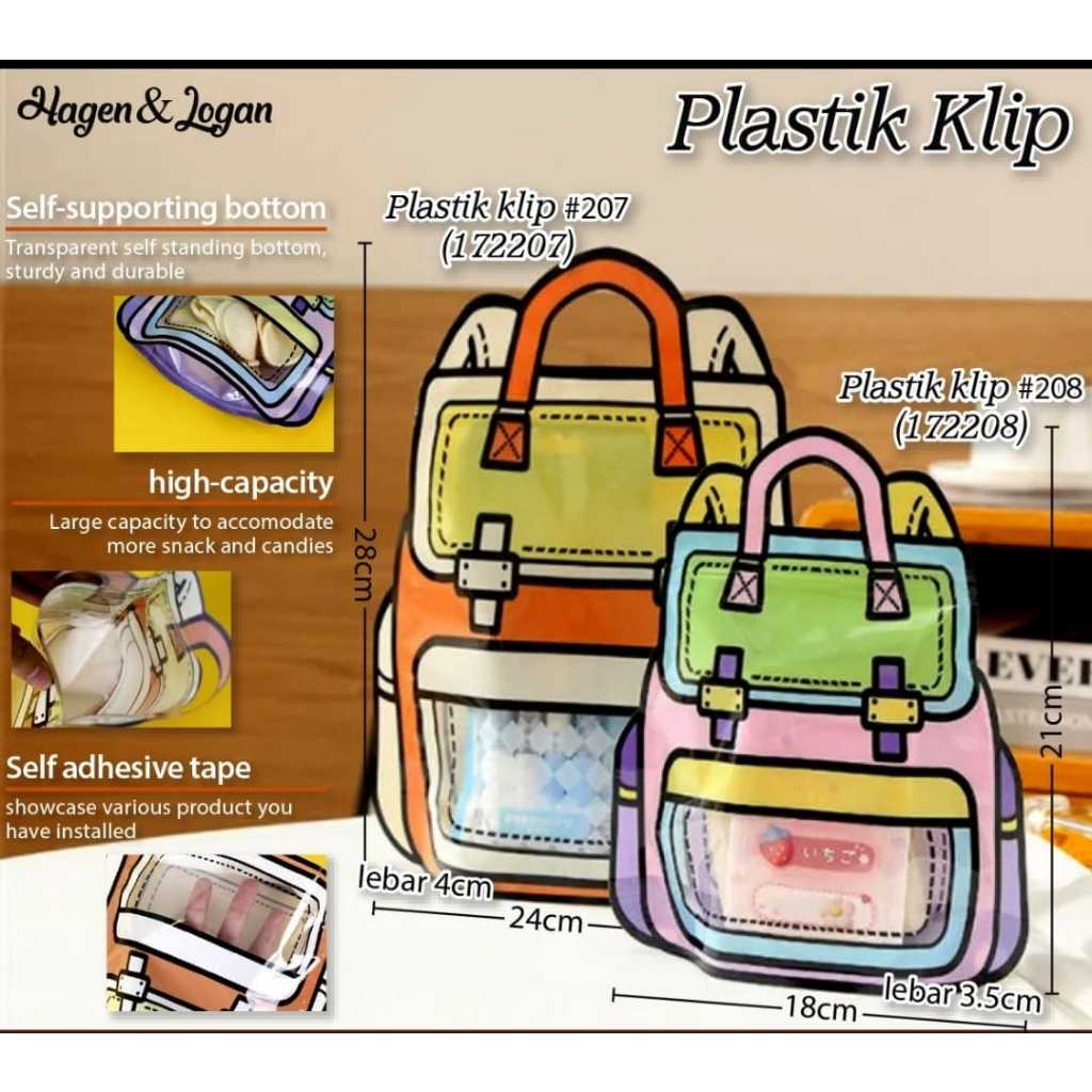 Jual plastik klip tas ransel hagen kecil/ besar satuan plastik snack ...