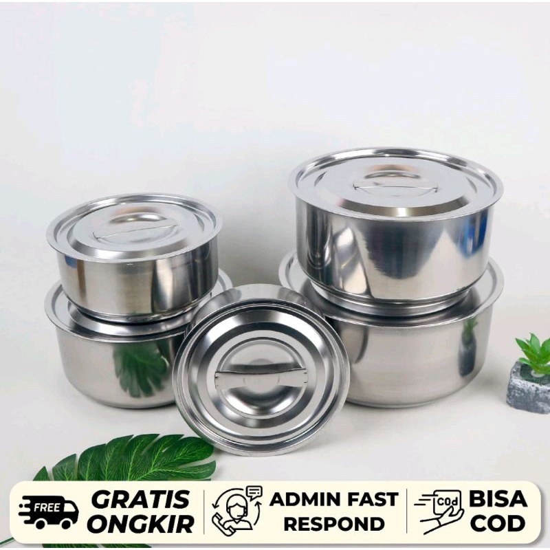 Jual Baskom Mangkok Stainless Plus Tutup Wadah Bumbu Makanan Minyak ...