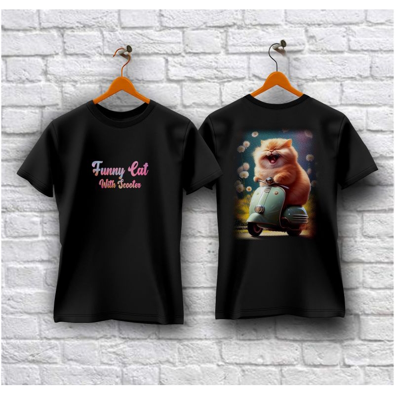 Jual Baju Anak Gambar Kucing Lucu Memakai scooter dan sepedah sablon ...