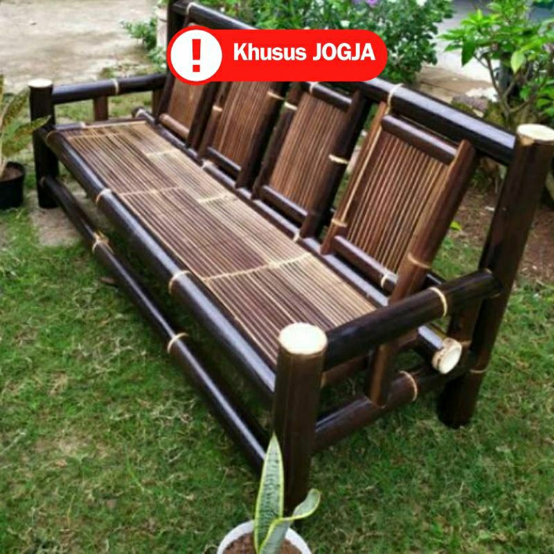 Jual KURSI BAMBU PANJANG SANDARAN 4 LINCAK BAMBU HITAM KURSI TERAS ...