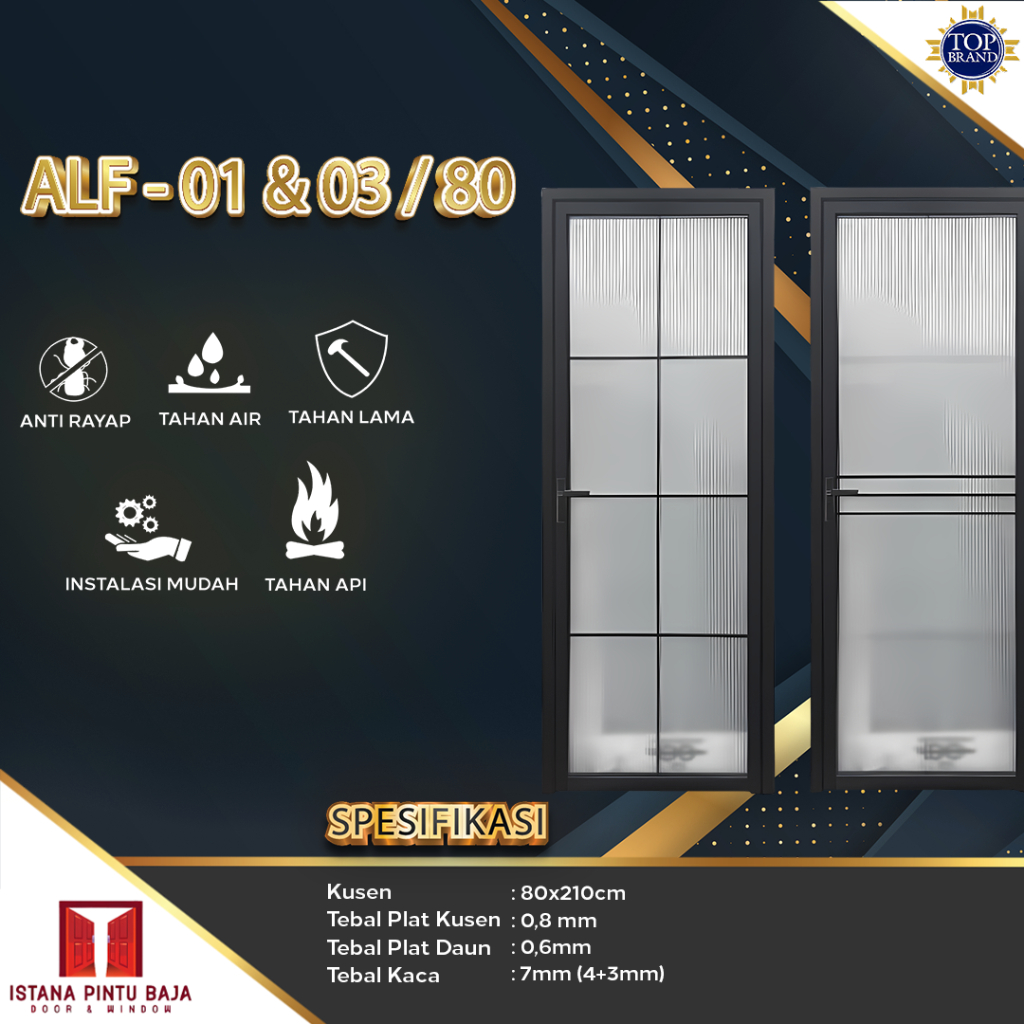 Jual IPB - (ALUMI PREMIUM ALF 01.80) Set Pintu Kamar Mandi Aluminium 200x70 Full Kaca Anti Pecah ...