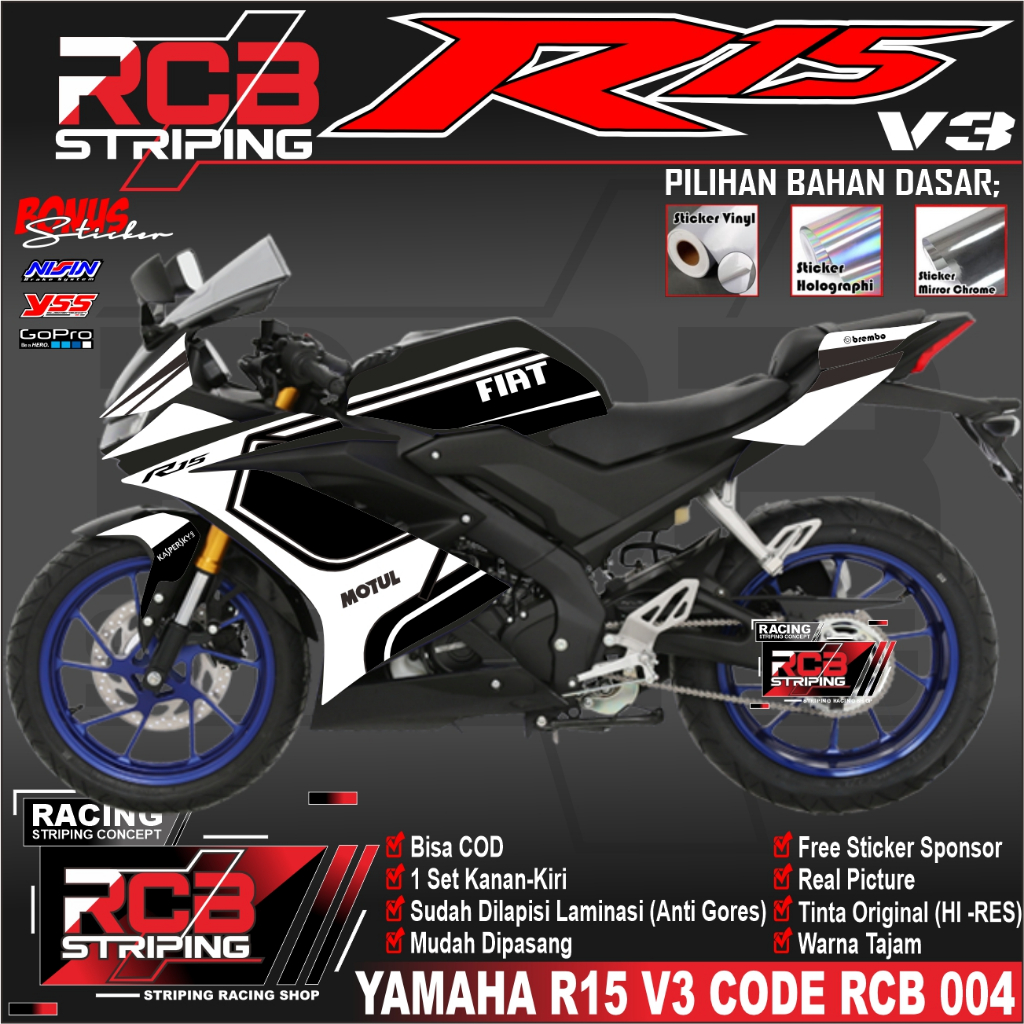 Jual STRIPING VARIASI YAMAHA R15 V3/ STICKER LIST YAMAHA R15 V3 VARIASI DESAIN KEKINIAN RCB 004 ...