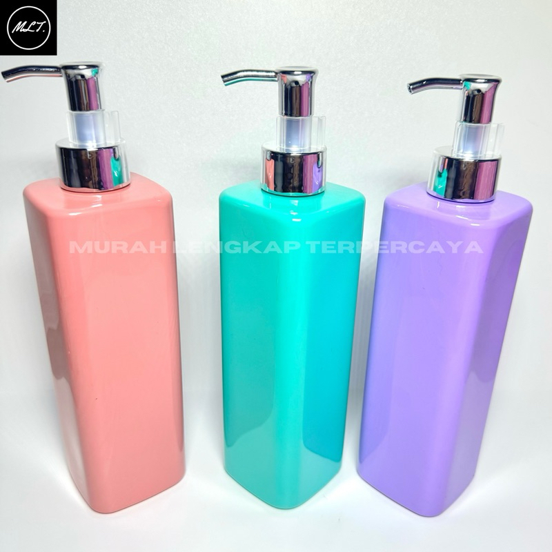 Jual BOTOL PUMP CLIP OIL SILVER 500ML MODEL KOTAK / BOTOL PUMP 500ML KOTAK TUTUP SILVER PLASTIK ...