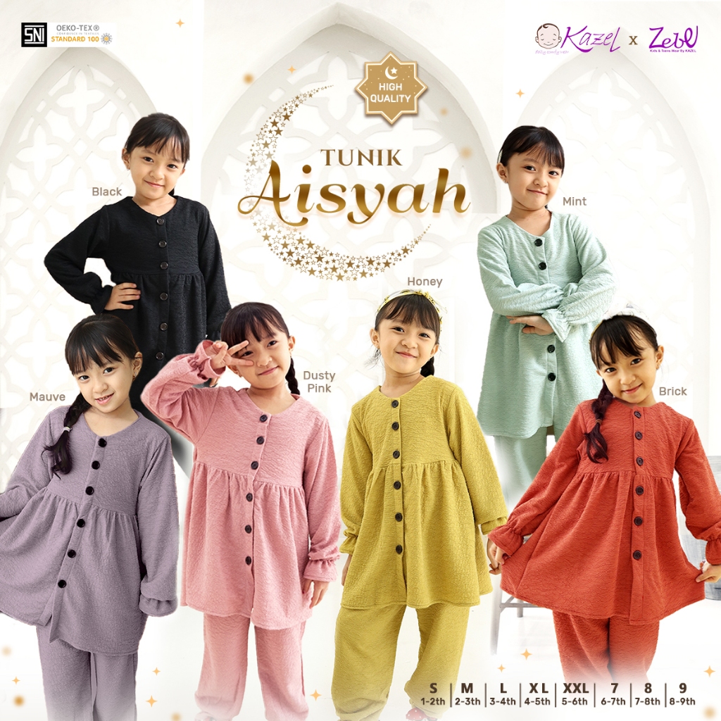 Jual KAZEL Set Tunik Anak Perempuan Aisyah 1-9Thn (1Stel) | Shopee ...