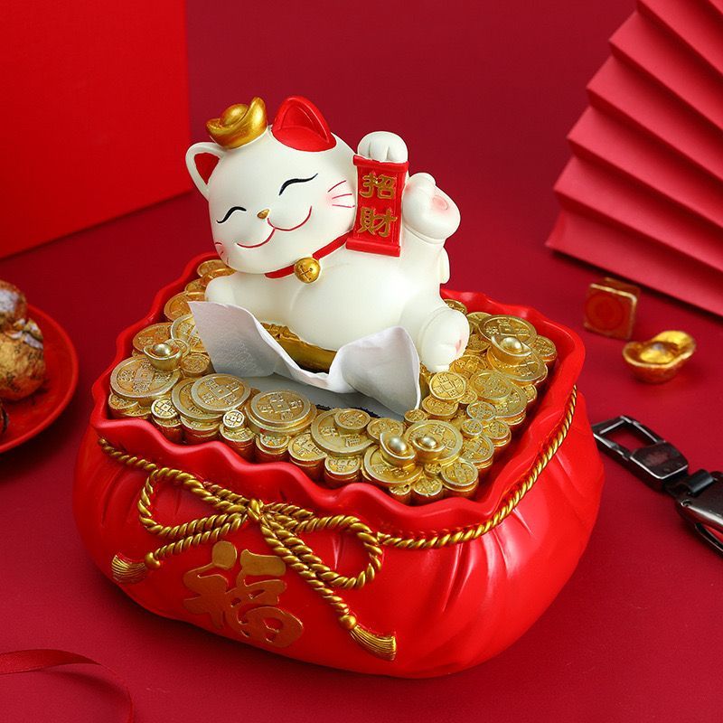 Jual CNY DECOR TEMPAT TISSUE RESSIN LUCKY CAT ON GOLD BAG DEKORASI ...