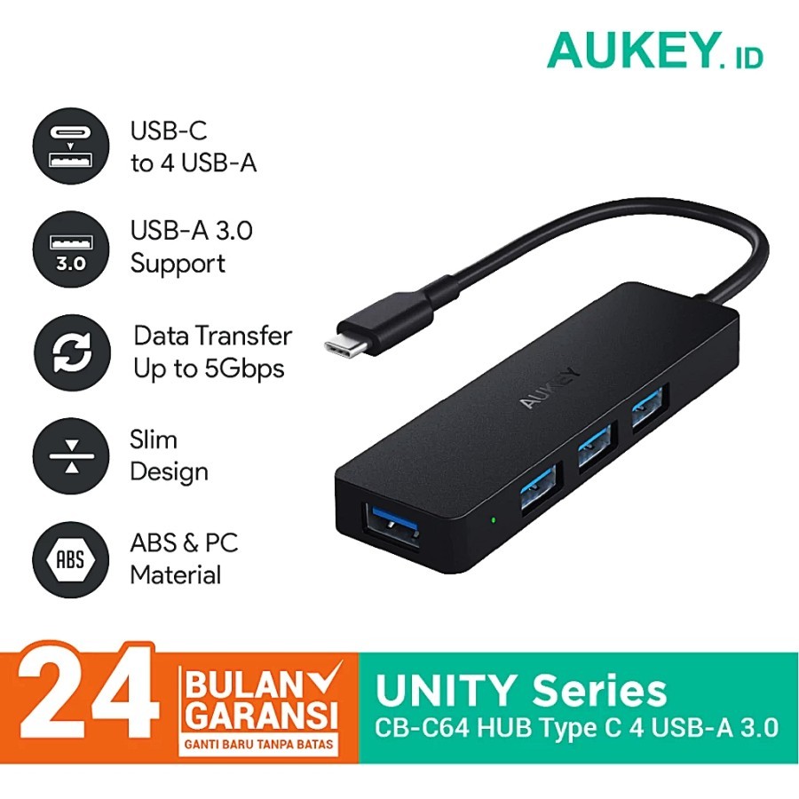 Jual Aukey unity slim usb hub type c to 4 port usb 3.0 CB-C64 high speed | Shopee Indonesia
