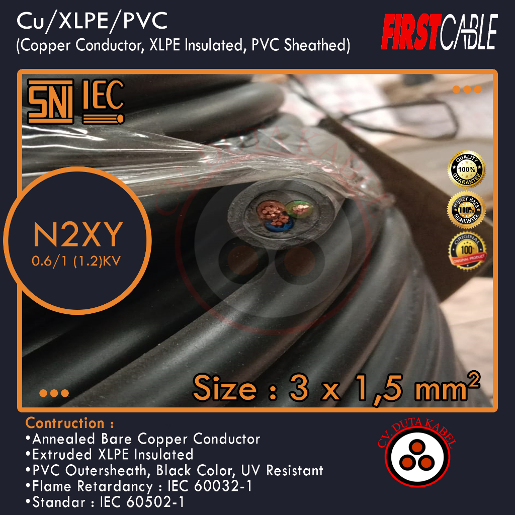 Jual Kabel N2XY 3x1,5 mm2 (Cu/XLPE/PVC) FIRST CABLE /3x1,5 mm/3 x 1,5 mm2/3x1,5mm2/3 x 1,5 mm2 ...