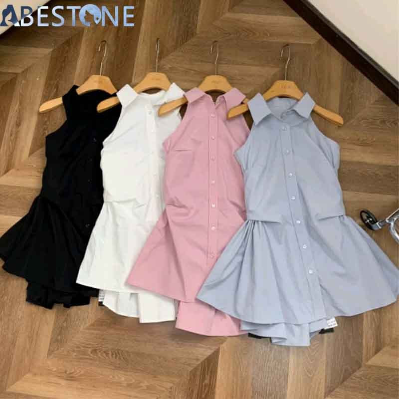 Jual Dress off-shoulder leher halter tanpa lengan ala Korea gaun lipit ...