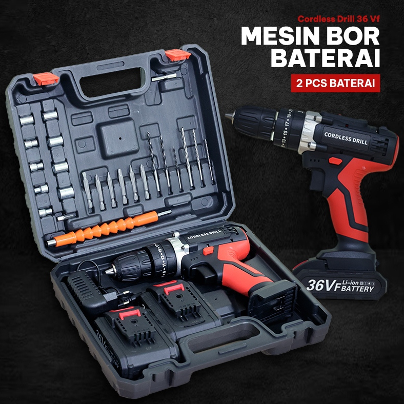 Jual Cordless Drill 2 Baterai 36 VF - Bor Listrik Set Berkualitas ...