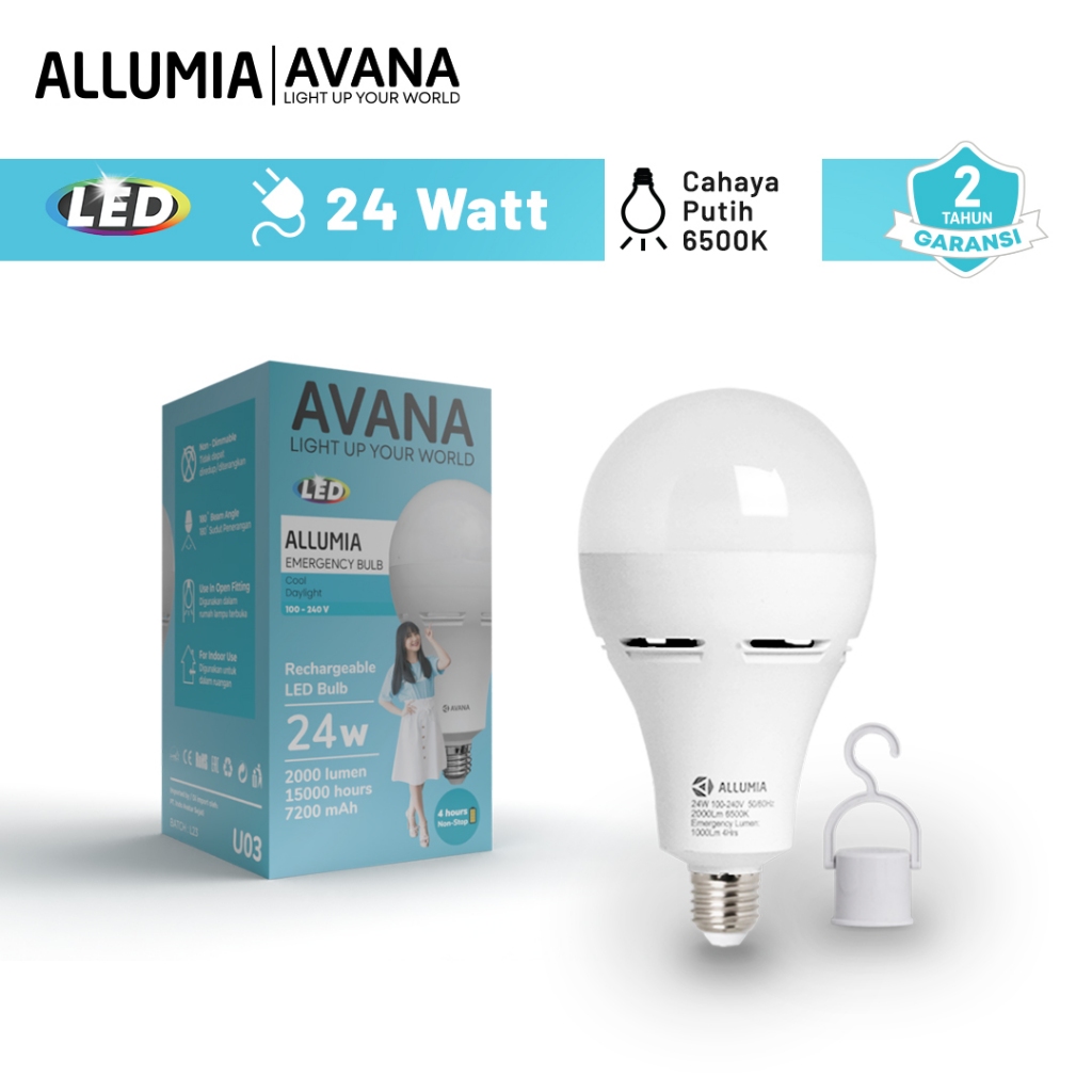 Jual ALLUMIA Bulb Emergency Rechargeable Lampu Led 24 Watt 6500K Putih ...