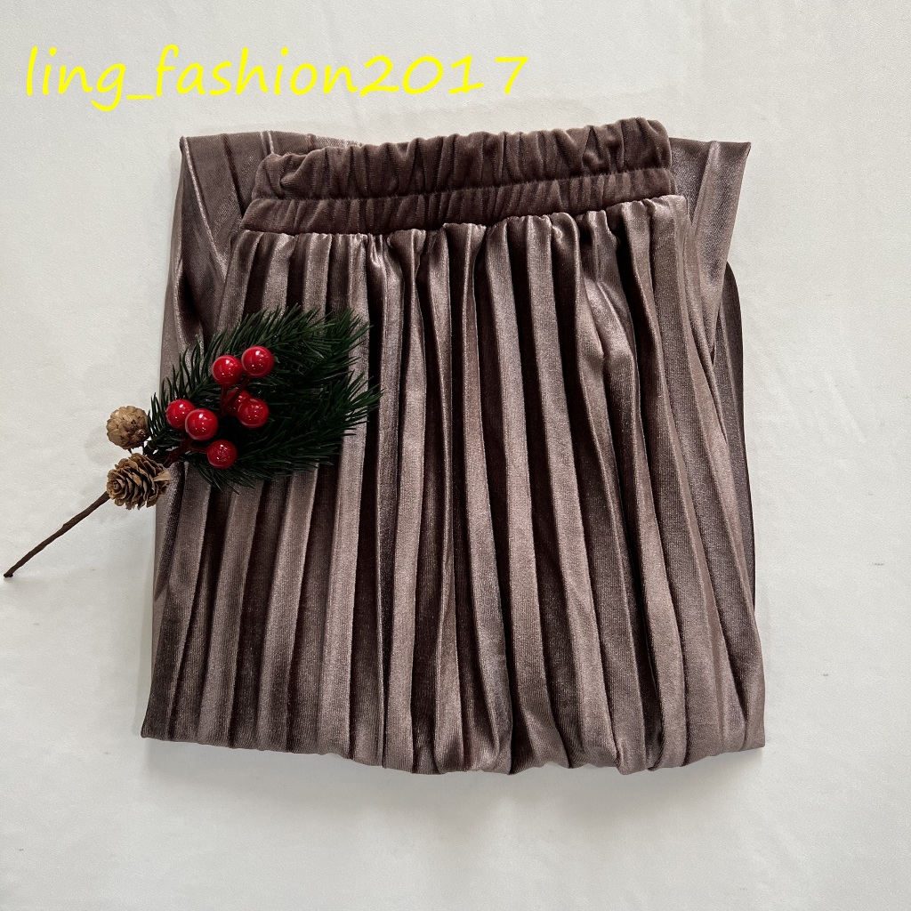 Jual Rok plisket bludru mewah/Spring autumn woven hight waist plester ...