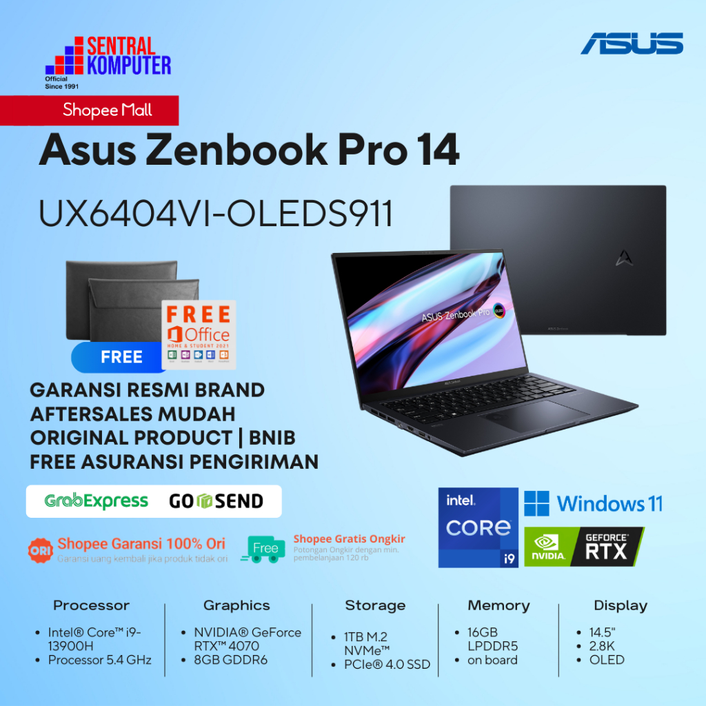 Jual Asus Zenbook Pro 14 OLED UX6404VI - RTX4070 I9 13900H 32GB 1TB SSD W11 | Shopee Indonesia