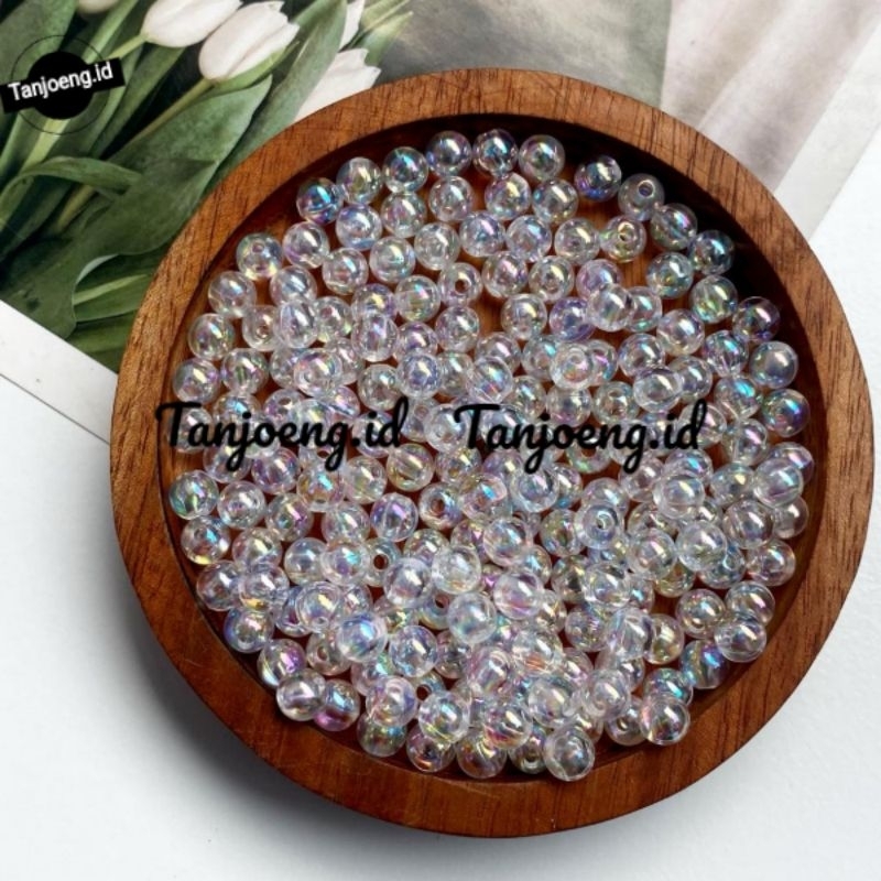 Jual Manik Bulat Kilap Ab Mote Bulat Bening ukuran 6/8 mm | Shopee ...