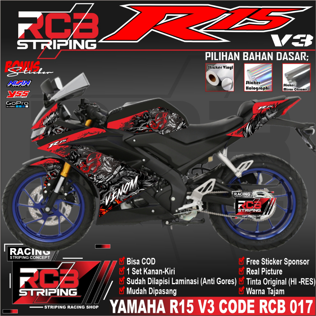 Jual STRIPING YAMAHA R15 V3 VARIASI DESAIN VENOM RCB 017 | Shopee Indonesia