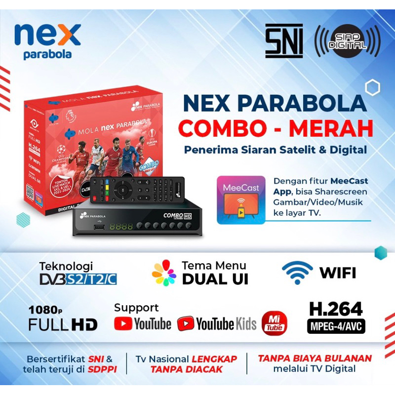 Jual Receiver Nex Parabola Combo (Merah) TV Satelit Parabola TV Digital ...