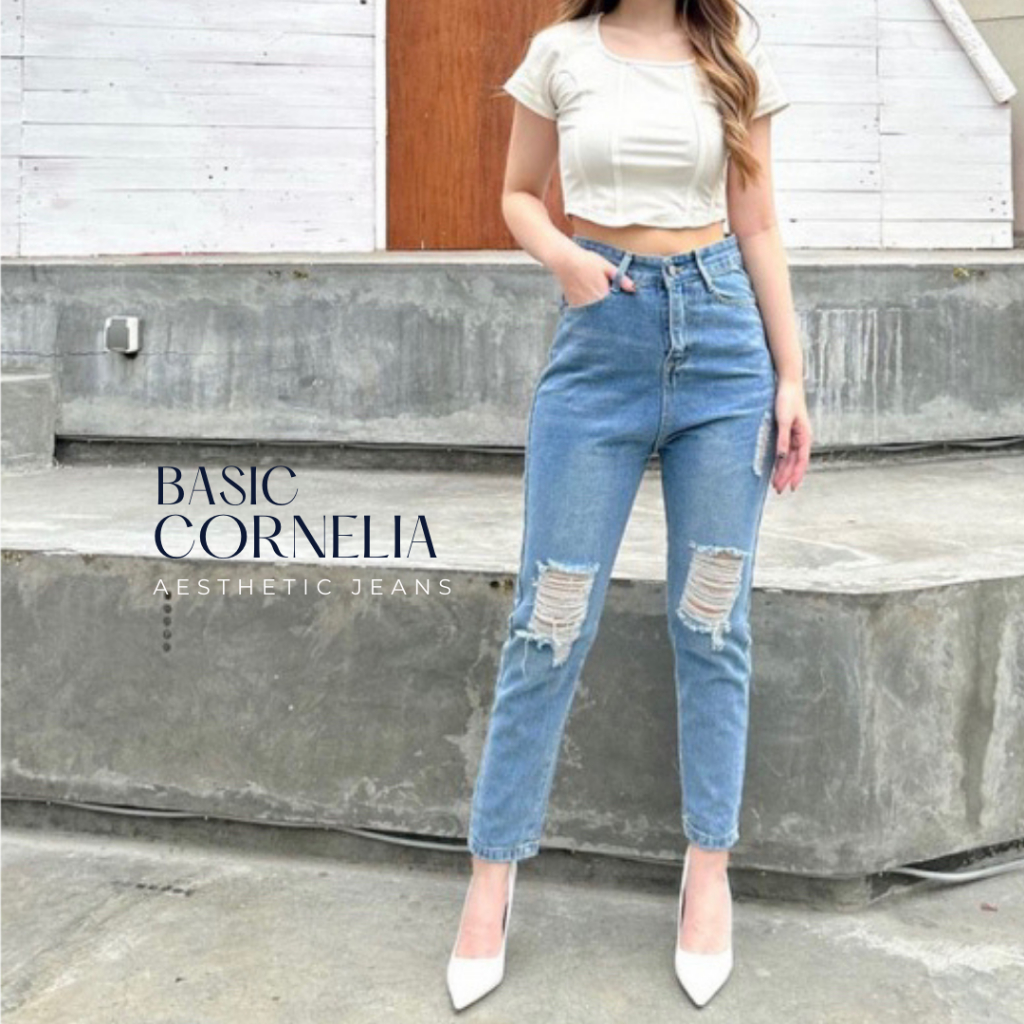 Jual HIGHWAIST BASIC CORNELIA AESTHETIC JEANS | Shopee Indonesia