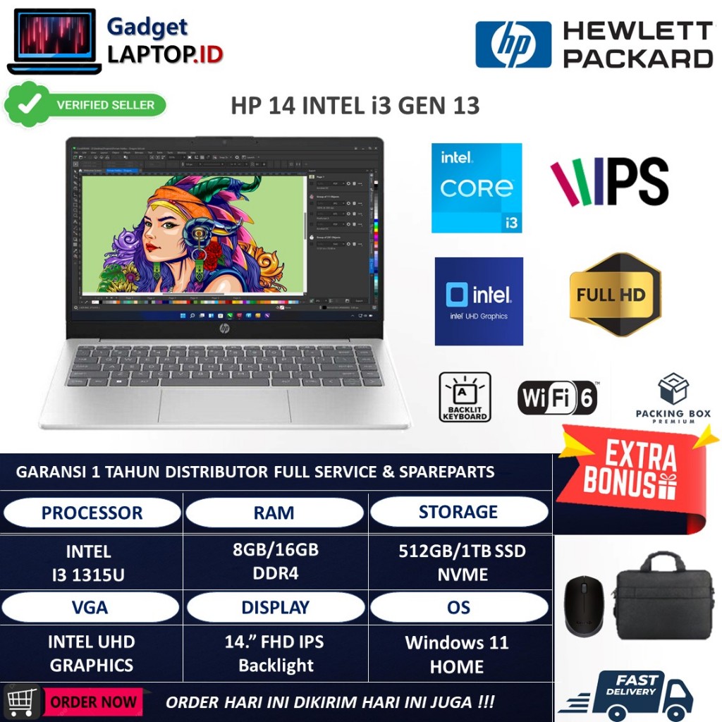 Jual HP 14s Intel I3 1315U RAM 16GB 1TB SSD FHD IPS Backlight Win11 ...