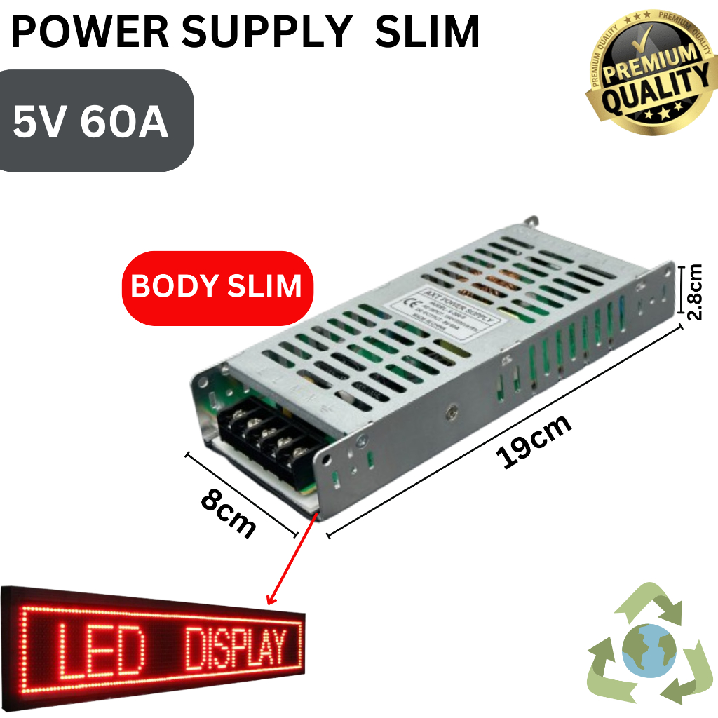 Jual POWER SUPPLY SLIM 5V 40A / 5V 60A / 5V 80A RUNNING TEXT SWITCHING ADAPTOR SMPS PSU 40A 5V ...
