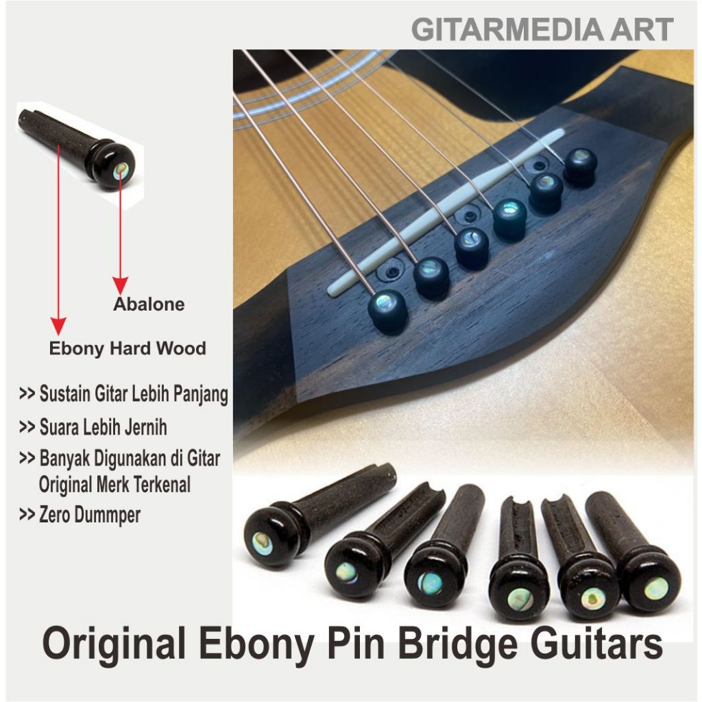 Jual PIN BRIDGE EBONY PIN BRIDGE GITAR AKUSTIK ORIGINAL EBONY 1 SET 6 ...