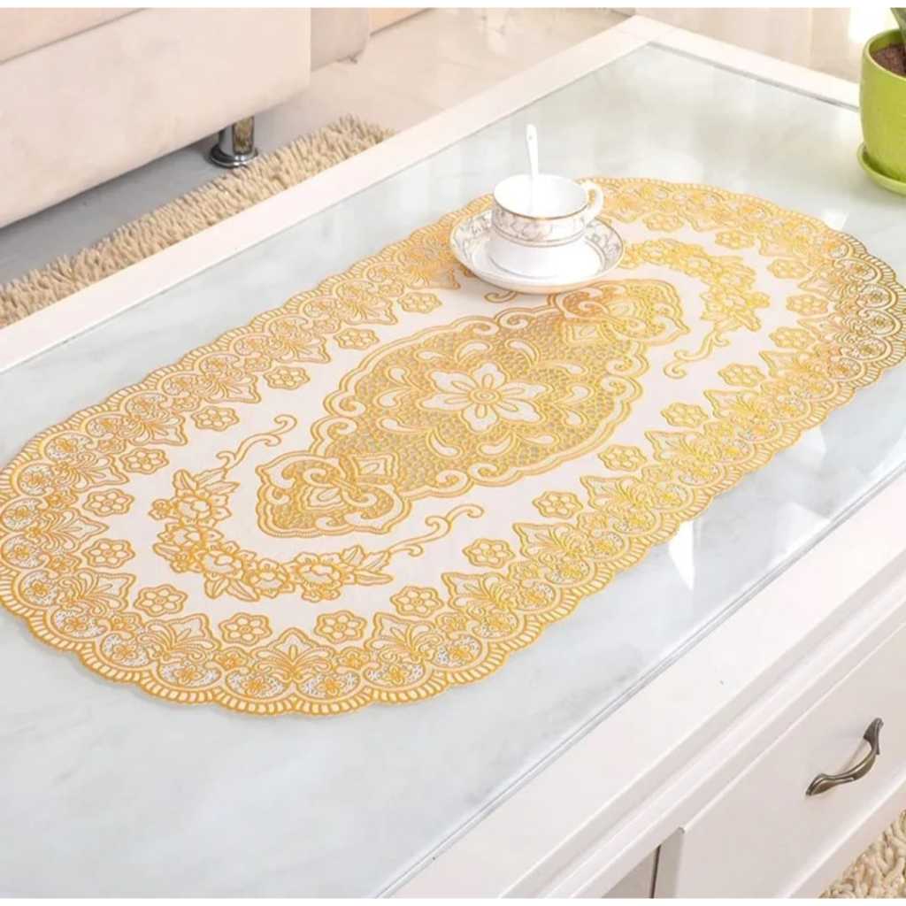 Jual Taplak Meja Vintage Ruang Tamu Bahan PVC Tahan Air Berenda Hias ...